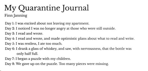 My Quarantine Journal – FINN JANNING
